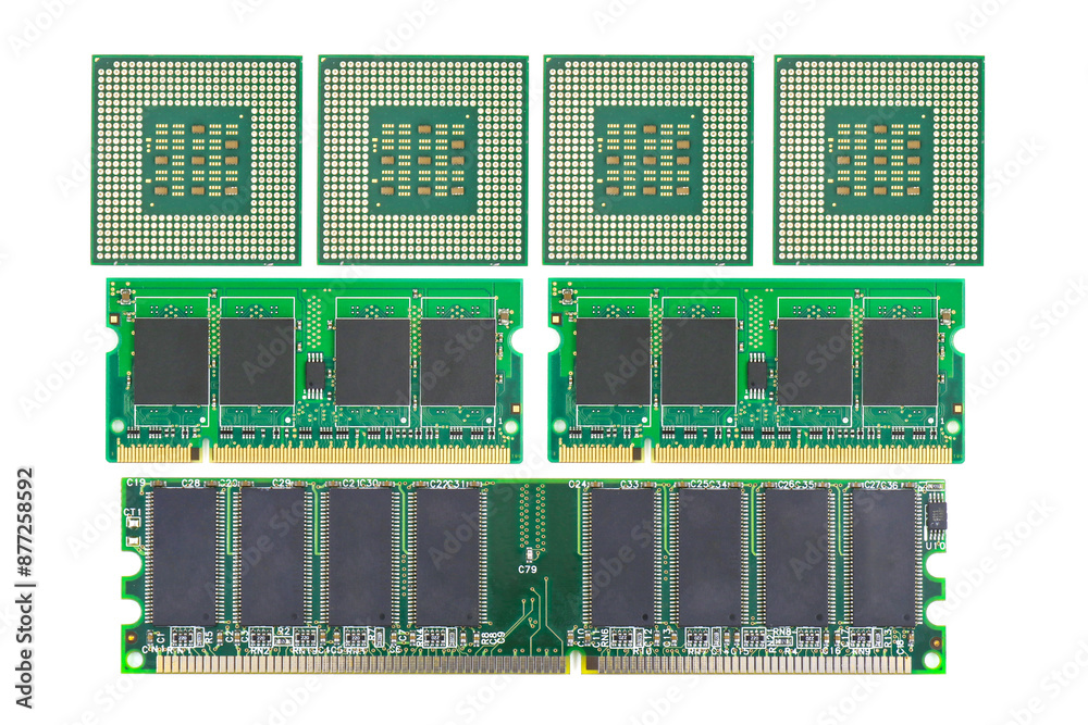CPU and RAM isolated on a white background. CPU and RAM for a laptop ...