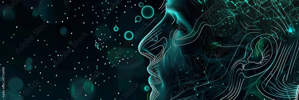 Side Profile of a Human Face with Digital Neural Network: Futuristic ...
