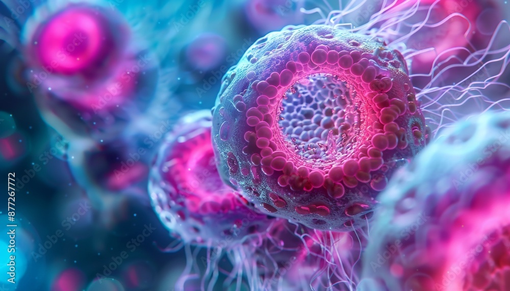 Detailed Microscopic Image of Cell Division Mitosis, Vivid Pink and ...