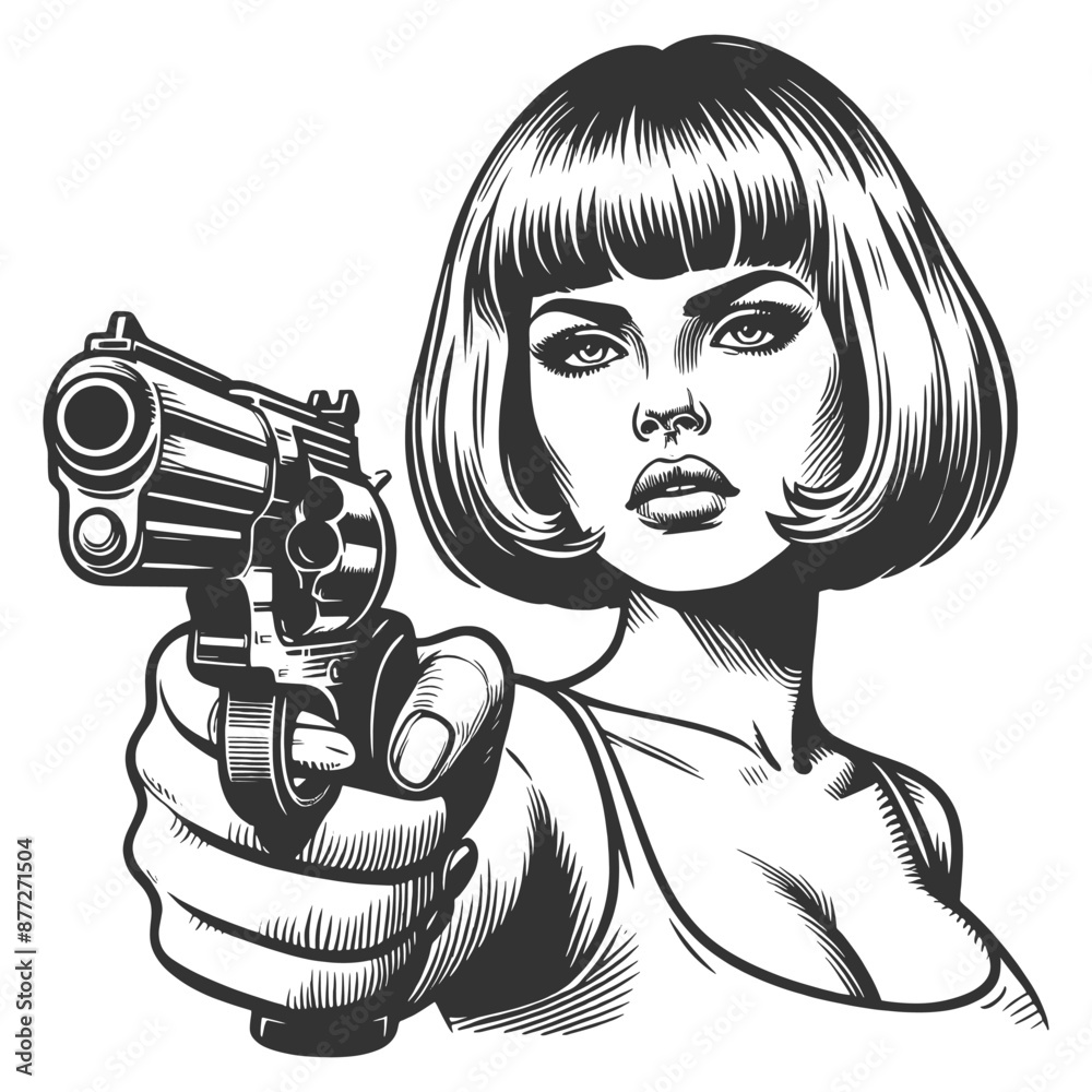Woman femme fatale confidently wielding a revolver, classic embodiment ...