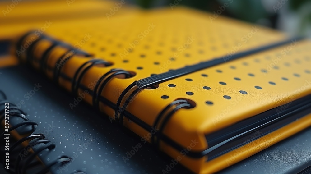 Modern realistic mockup of notepads with yellow paper in lines, dots ...