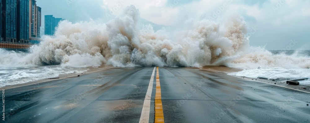 Powerful Tidal Waves Crashing Over Roadway, Coastal Flooding and ...