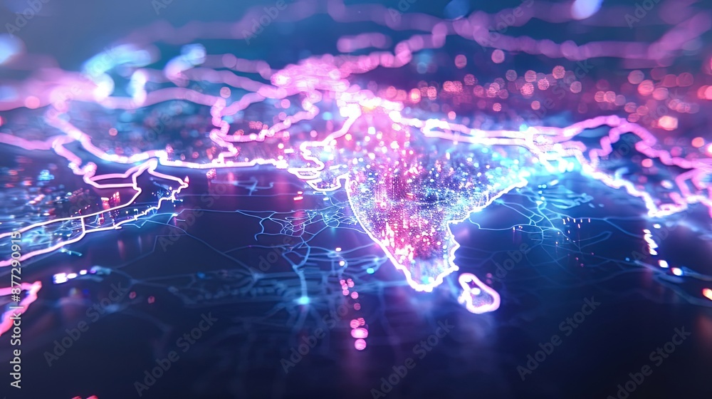 Illuminated India Map, Indian Independence Day, Digital Technology and ...
