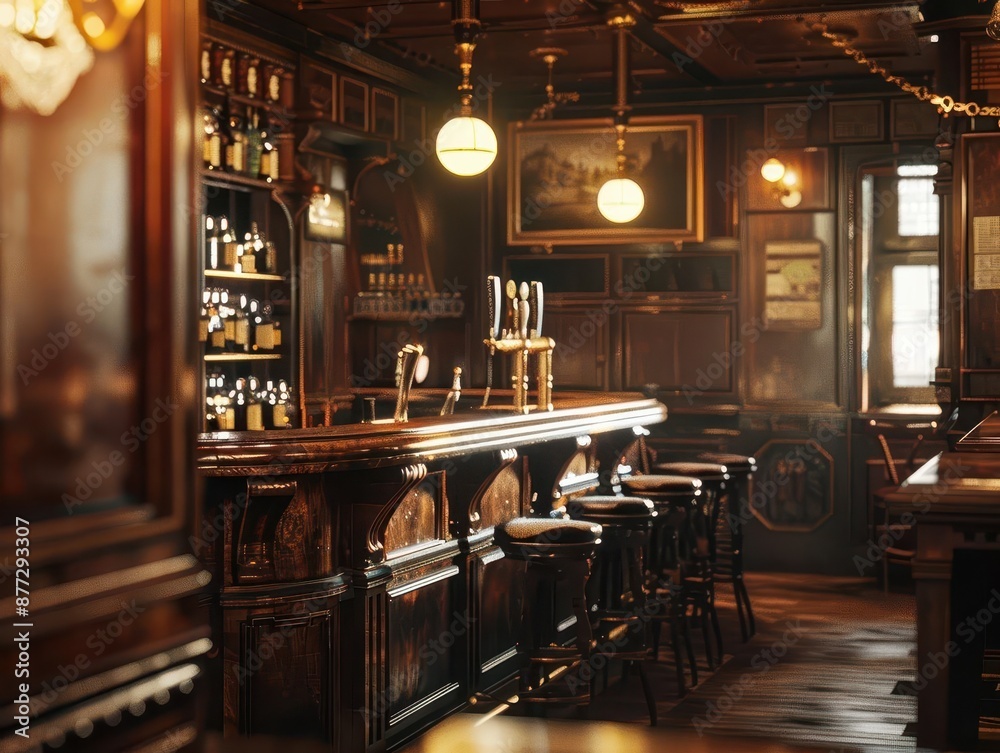 atmospheric oldworld pub interior with rich wooden paneling vintage ...