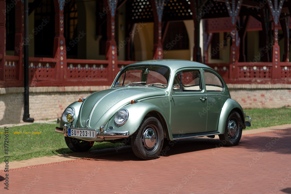 Classic 1960s Volkswagen Beetle in turquoise pearl green metallic color ...