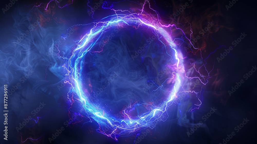 3D explosion of electricity circles and electric bolts with lightning ...