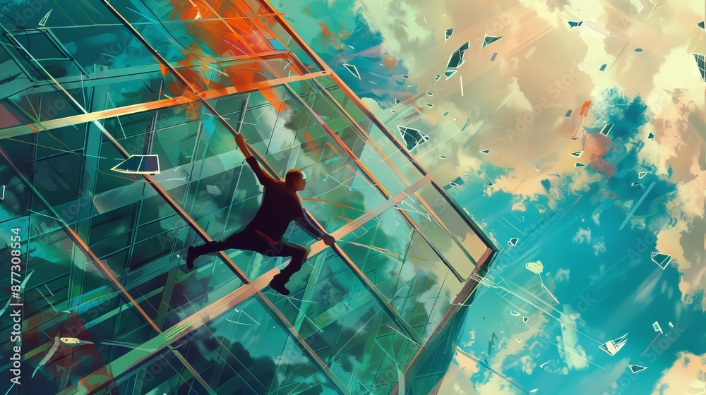 An illustration painting showing a futuristic human breaking the glass ...