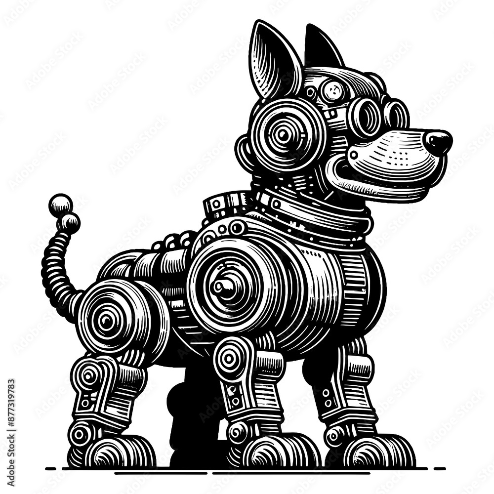 mechanical dog with steampunk elements, gears, metal components, and ...