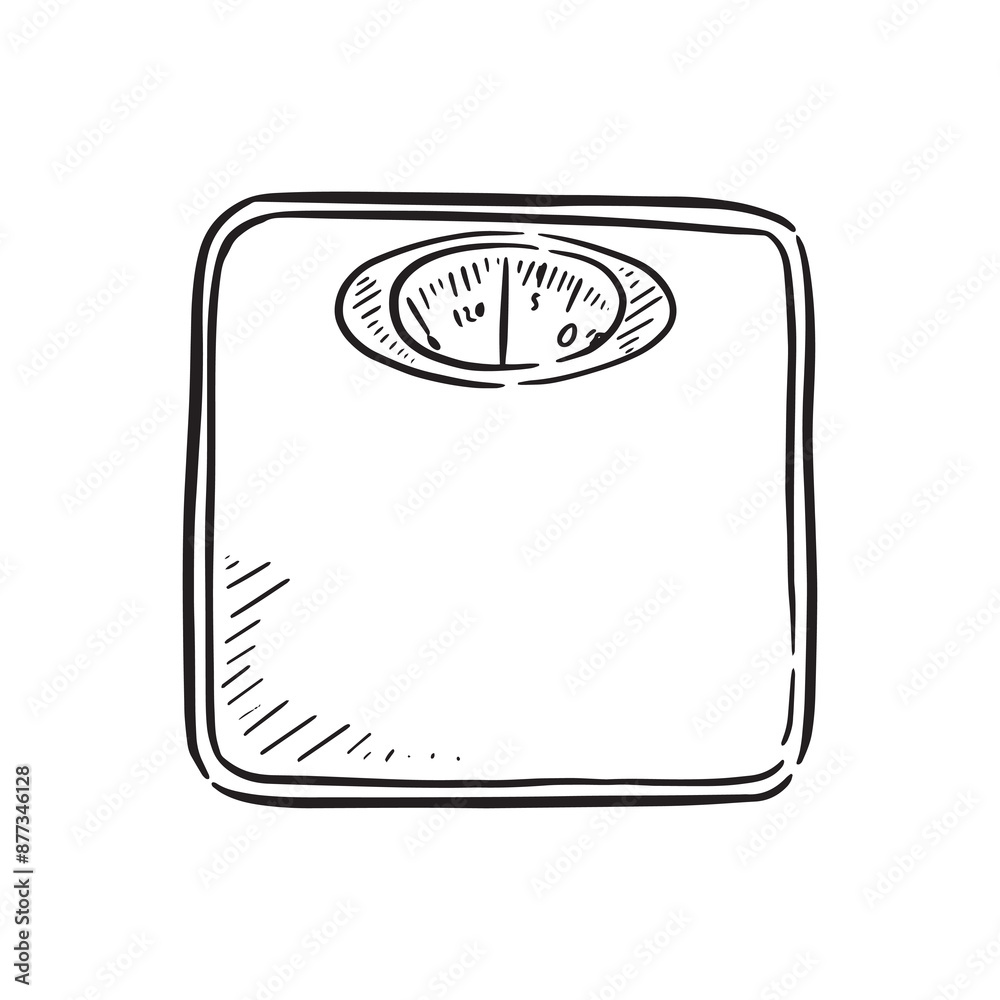 Weighing scales illustration in black and white line drawn. Drawn by ...
