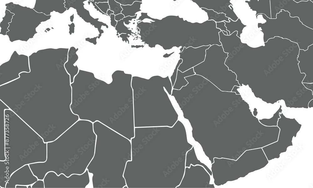 Political maps of Middle Eastern countries isolated on white background ...