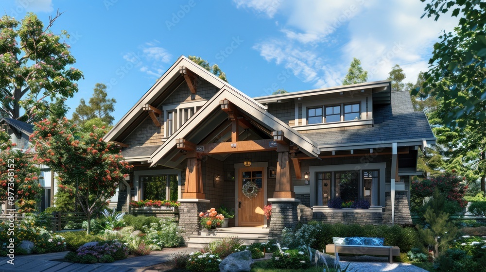 Craftsman Style House with Gable Roof: Create a prompt for a photo ...