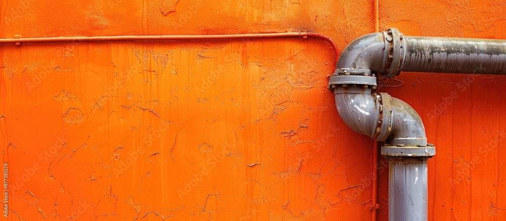 Large PVC pipes installed on an orange cement wall with a side view and ...