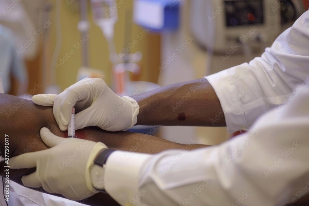 Foto de Person at a doctor office having their blood drawn for a ...
