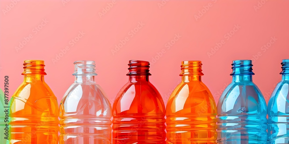 Variety of plastic bottles, some empty and some partially filled, in ...