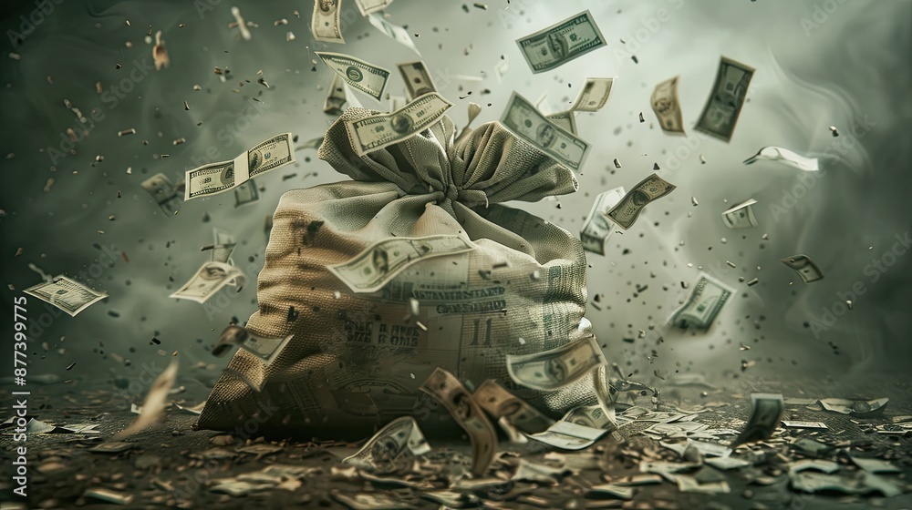 Cracked Fortune - Vintage Money Bag with Shattered Design in Muted ...