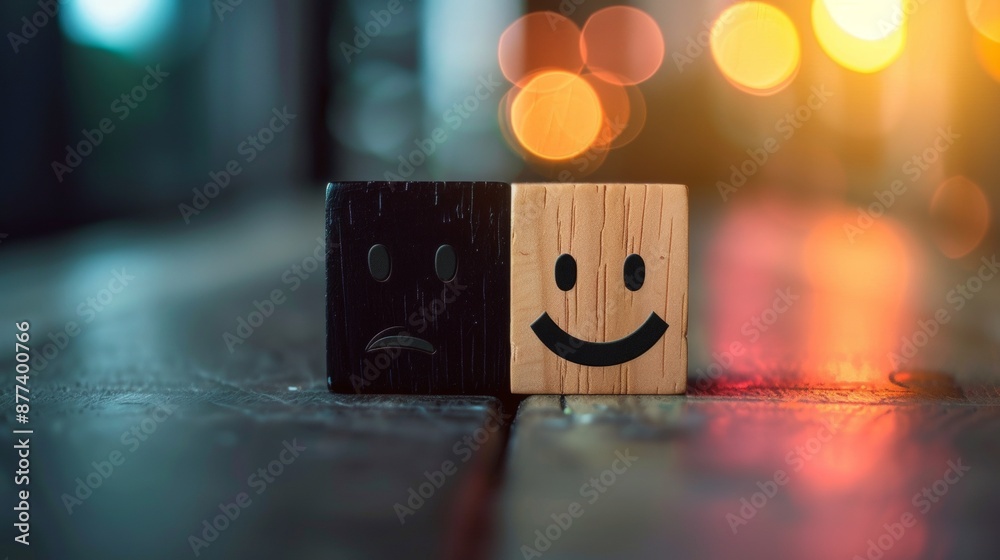 Mental health and emotional state, Smile face in bright side and sad ...