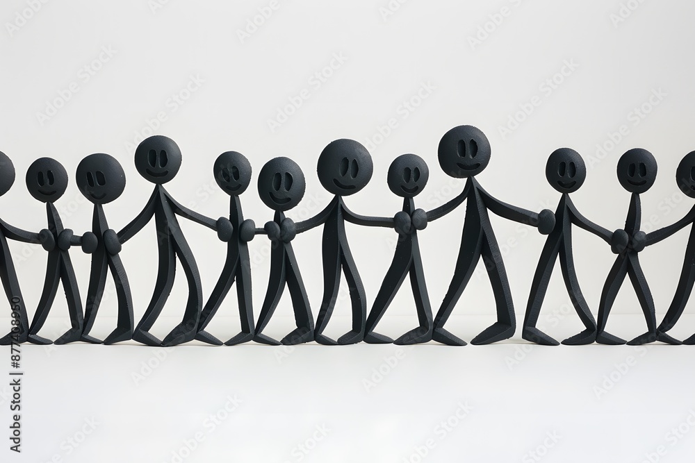 Black stick figures holding hands symbolizing unity and teamwork on a ...