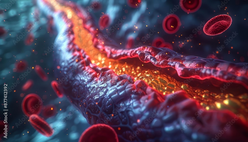 Microscopic view of blood cells and vessels showcasing cardiovascular ...