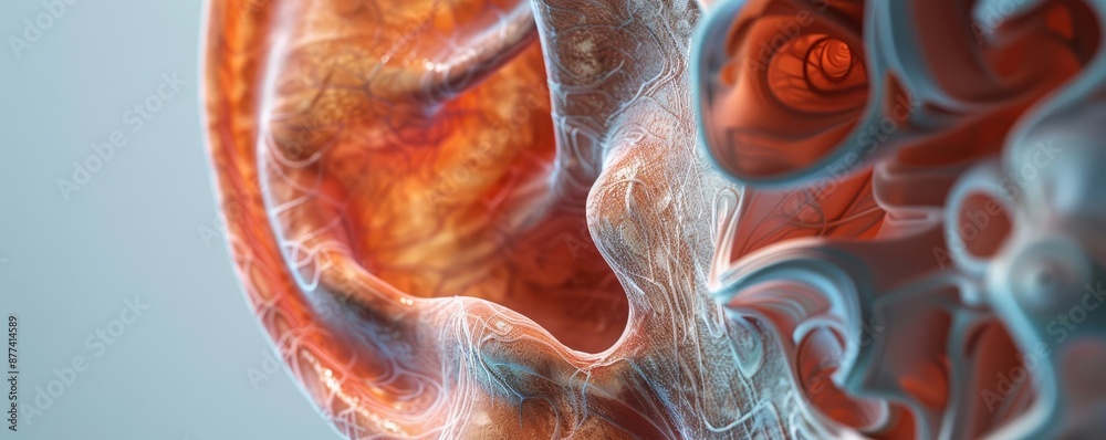 3D rendering of the ears inner structures including the cochlea, blank ...