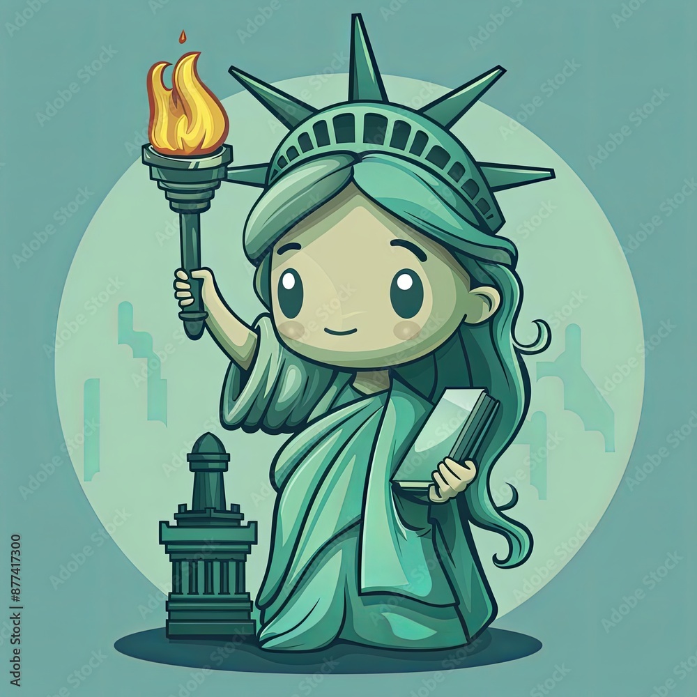 Cute cartoon illustration of the Statue of Liberty holding a torch and ...