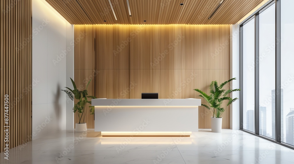 Foto de Modern and minimalist hotel reception interior design with ...