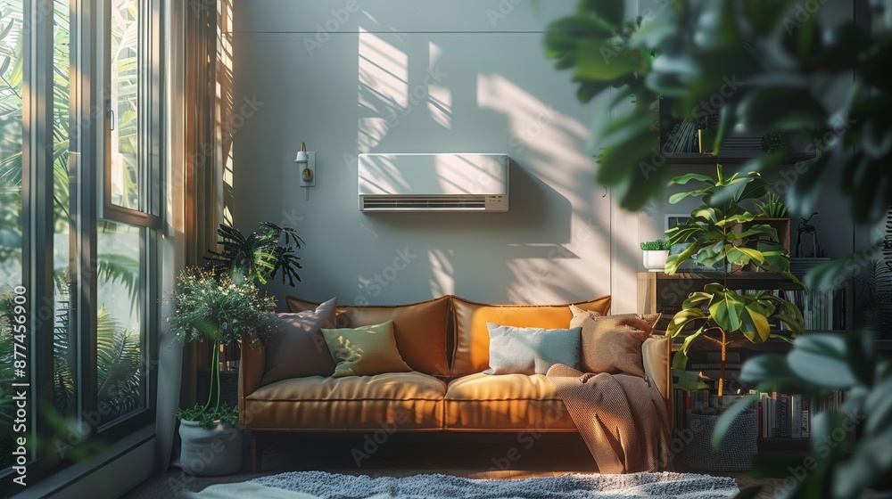 home air conditioning, a chic wall-mounted ac unit enhances a snug ...