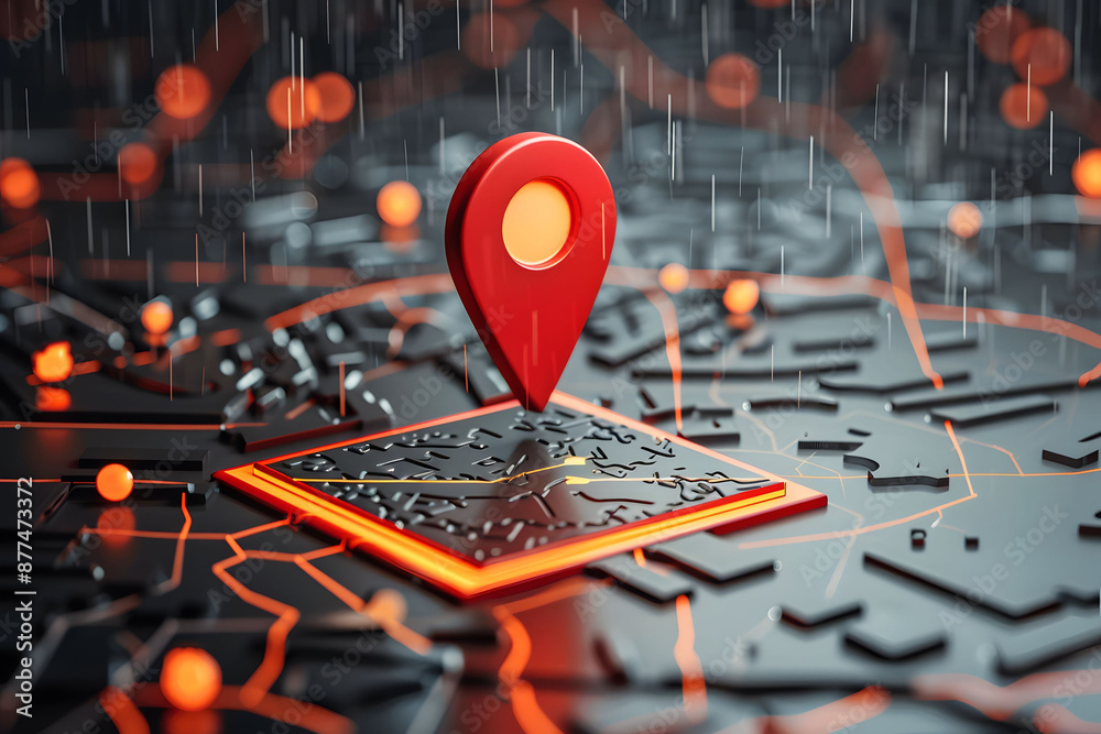 Modern GPS navigation concept with a digital location pin on a ...