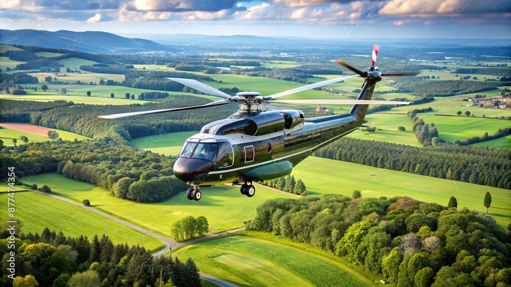 American twin engine tandem rotor heavy lift helicopter flies over a ...