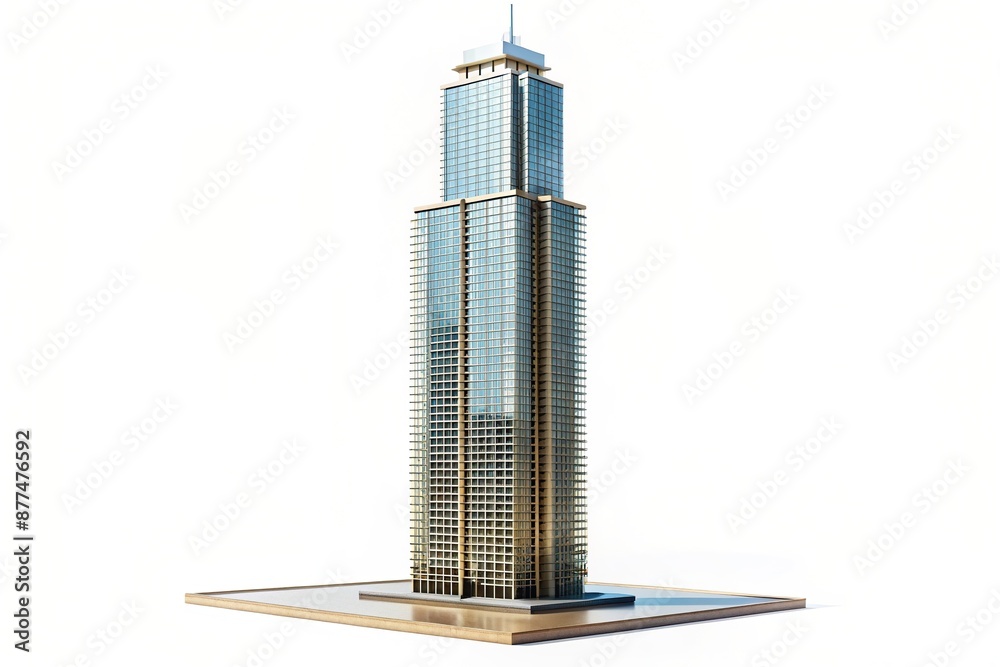 Elegant and imposing skyscraper model, isolated on plain white ...
