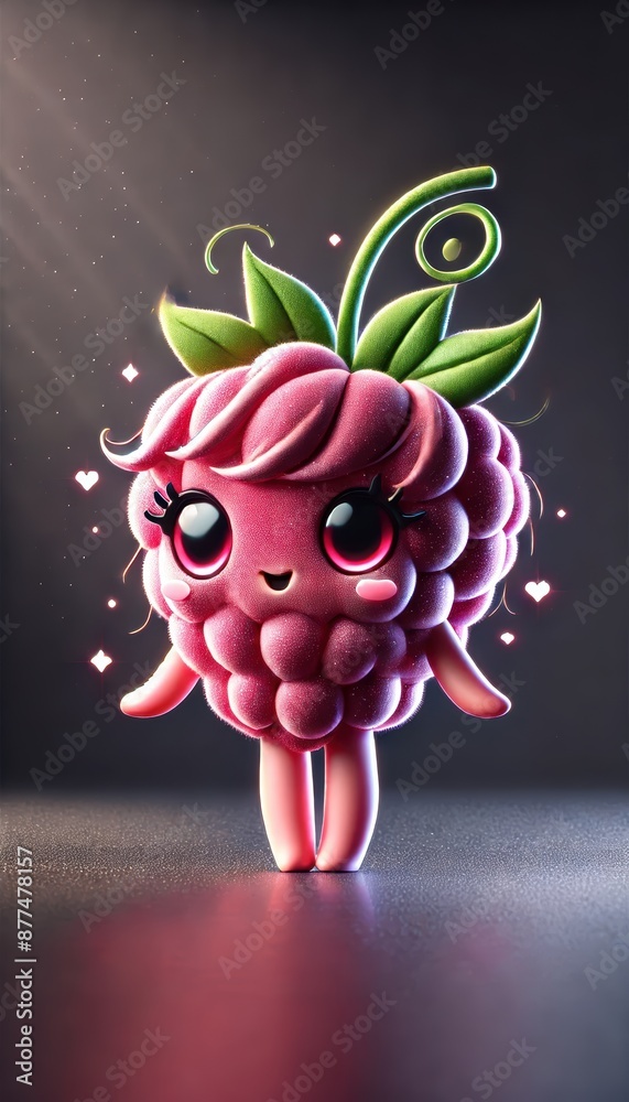 3D-style vertical illustration of a cute female raspberry cartoon ...