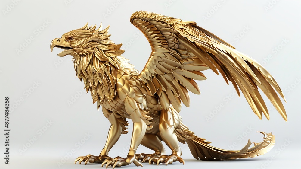 3D model of a golden griffin with wings spread. Stock Photo | Adobe Stock