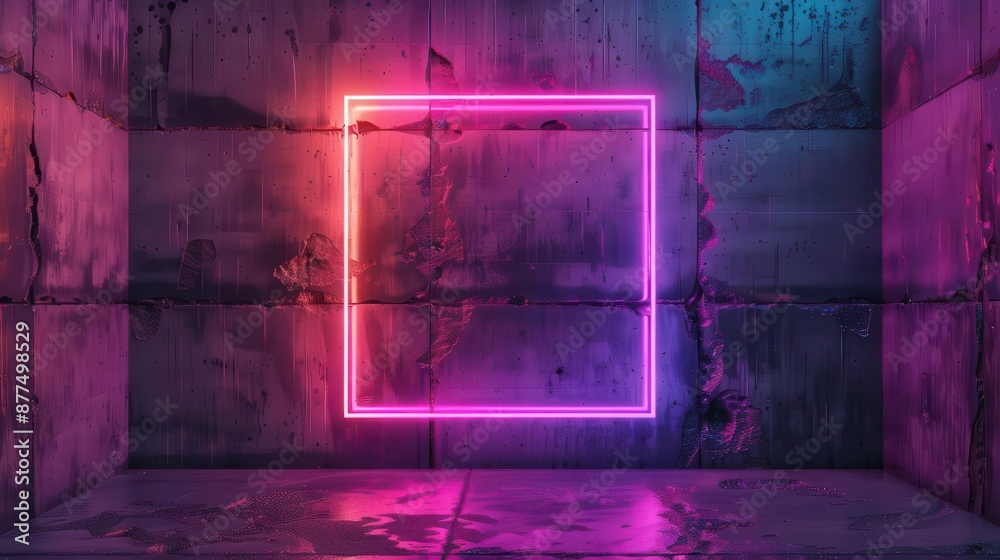 neon sign mockup glowing square logo casting vibrant light on a gritty ...