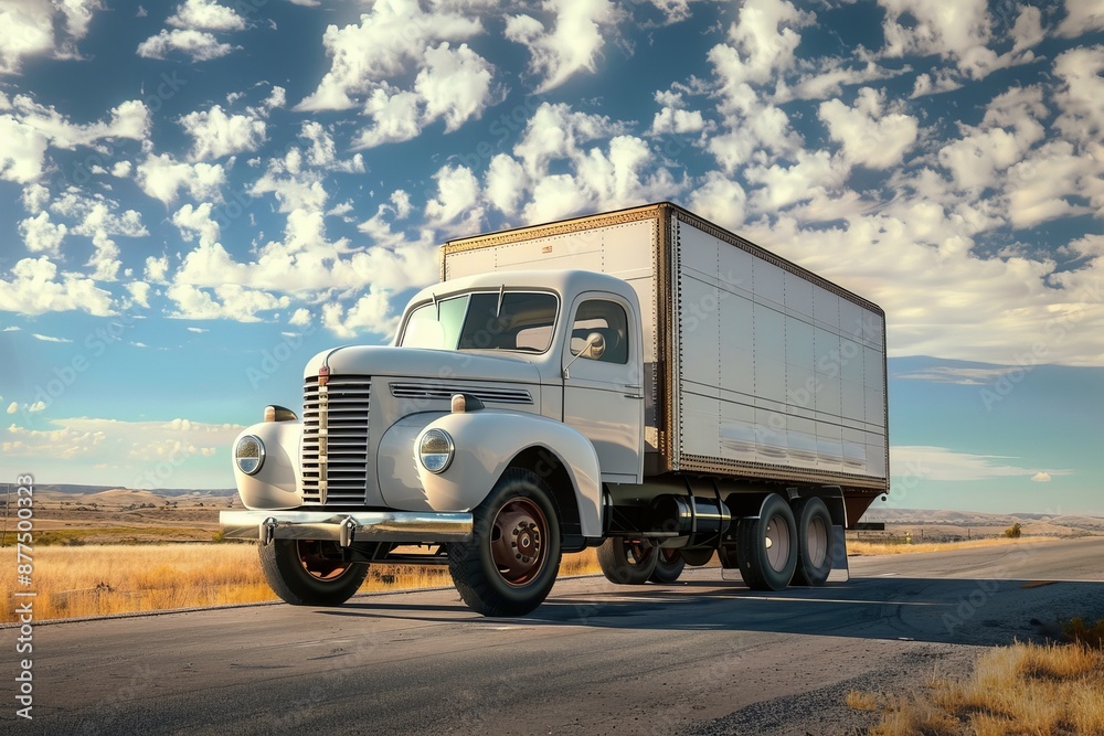 Vintage transport truck restored to pristine condition, set against a ...