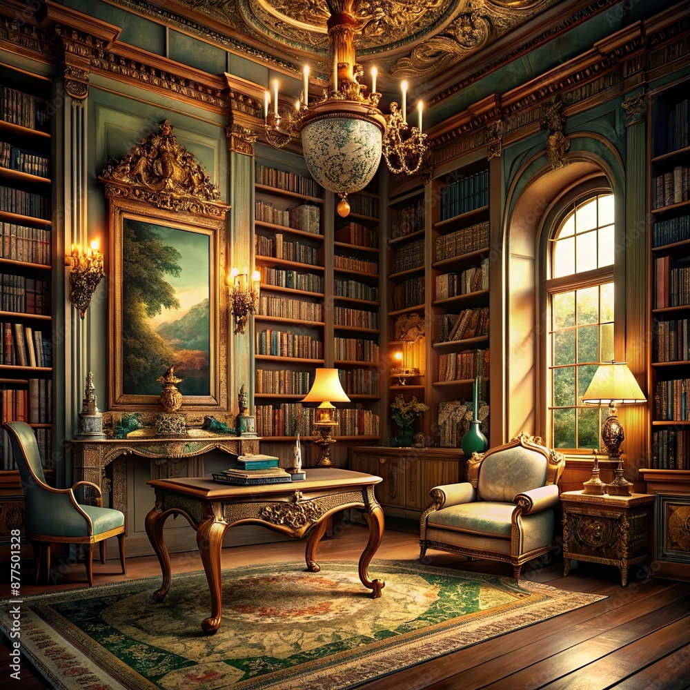 rococo, Beautifully rendered student's study filled with Rococo-style ...