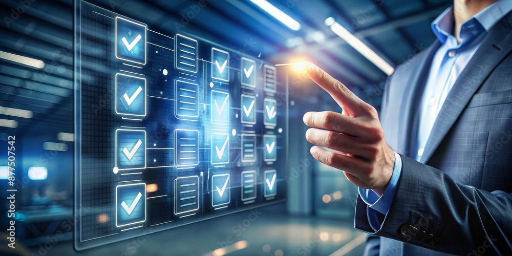 Businessman Interacting with Digital Checklist - A businessman ...