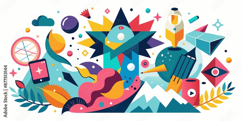 art, avant-garde, surreal and abstract collage of paper cutouts, paint ...