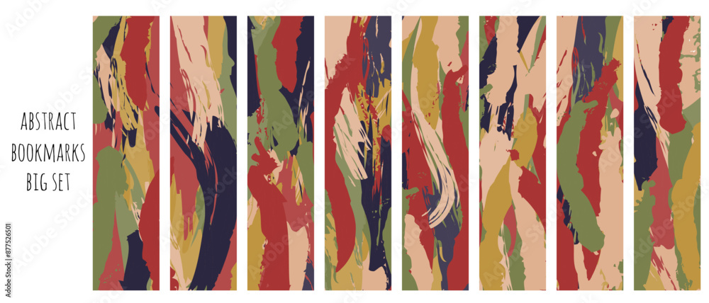 Big set of 8 bookmarks colorful templates. Abstract brush stroke ...