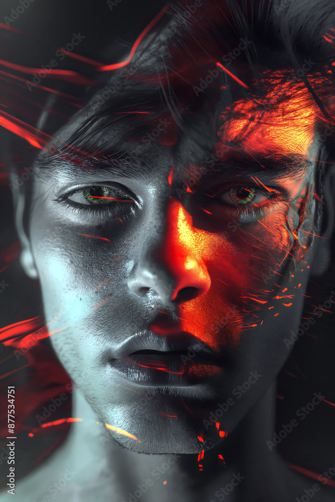 Creative illustration of deepfake concept. Face of a man with scaning ...