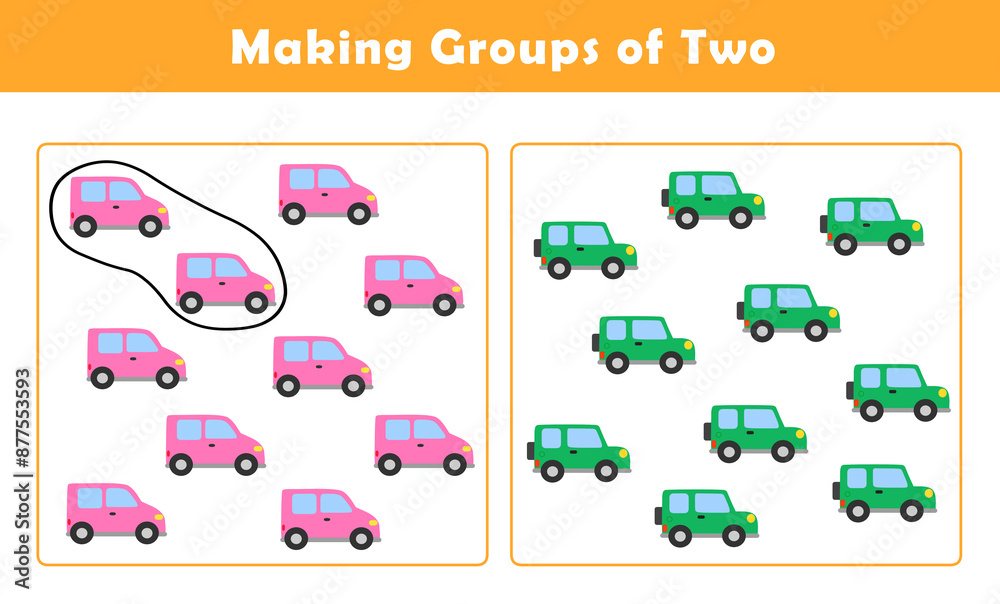 Making Groups of Two Worksheet. Grouping Picture Math Activity for Kids ...