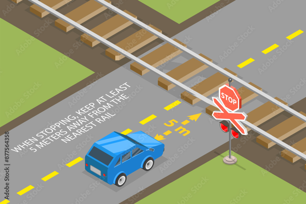 3D Isometric Flat Vector Illustration of Railway Crossing, Requirements ...