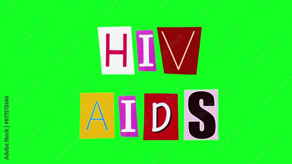 Abbreviations HIV and AIDS made of magazine cut letters and filmed on ...