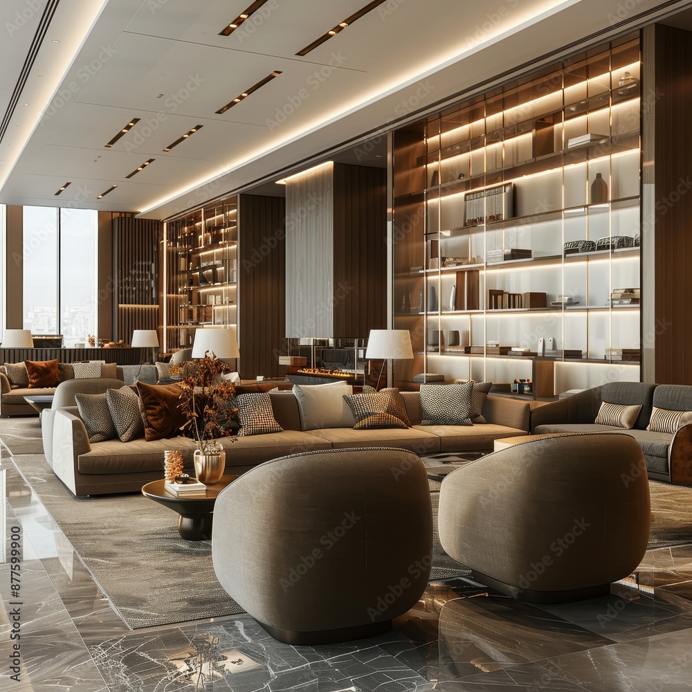 Luxurious business class lounge in an international airport, designed ...