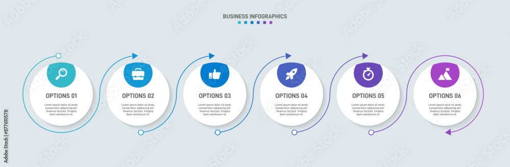 Horizontal progress bar featuring 6 arrow-shaped elements, symbolizing ...