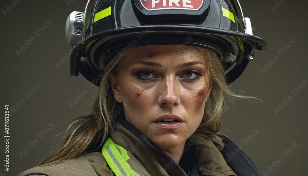 Brave female firefighter with soot-covered face demonstrates resilience ...