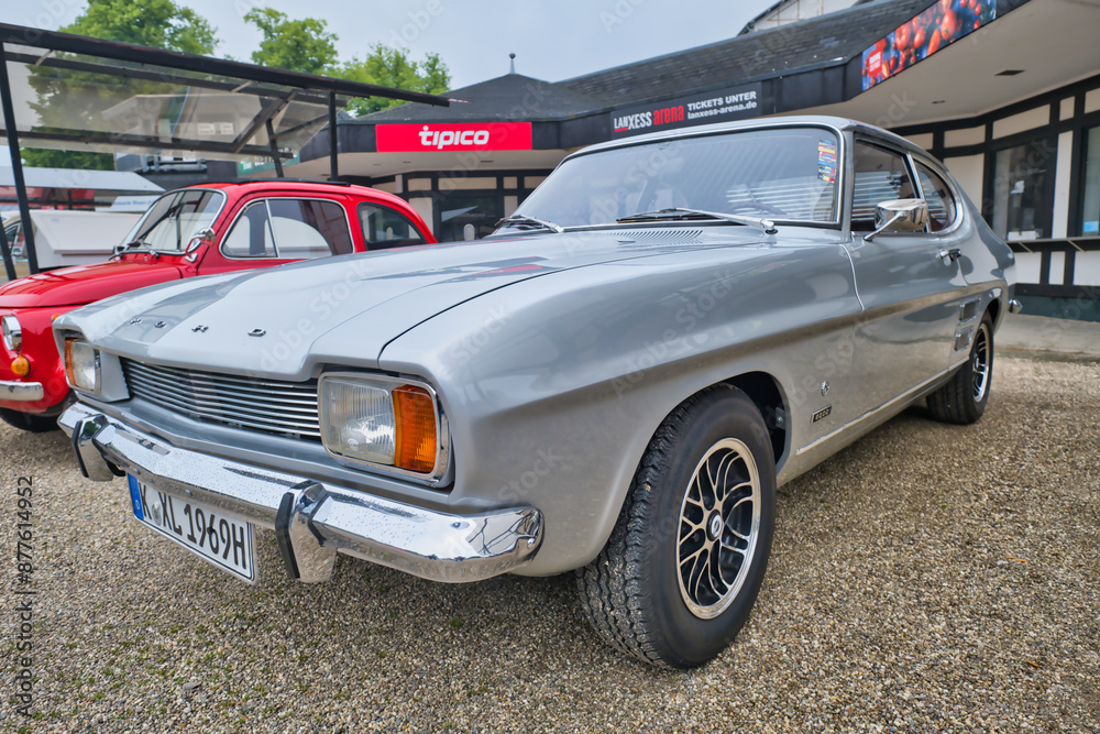 Cologne, Germany, June 2nd, 2024- Silver-colored Ford Capri, the car ...
