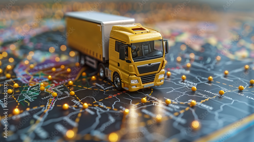 A vibrant illustration featuring a yellow delivery truck on a detailed ...