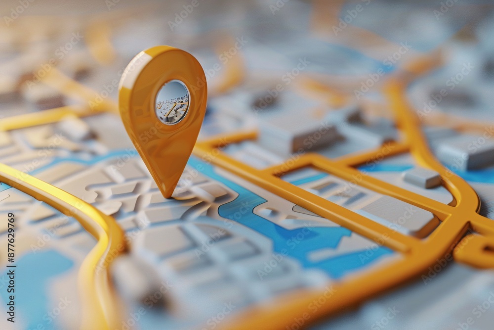 Map location pin showing the highlighted route to a specific ...