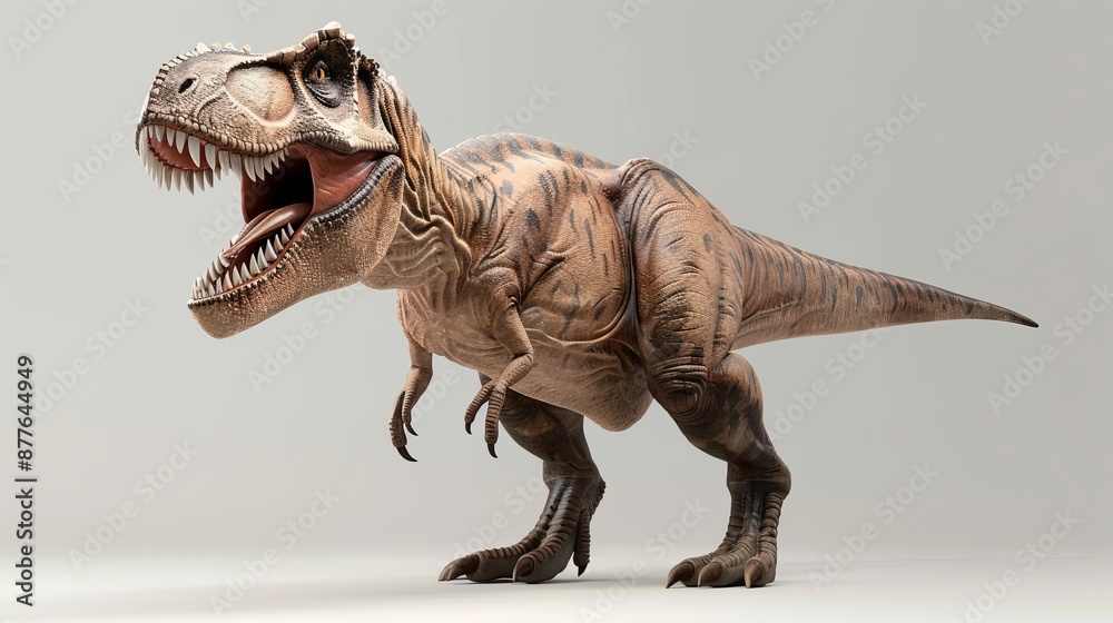 This image portraits roaring T-Rex dinosaur in a studio setup ...