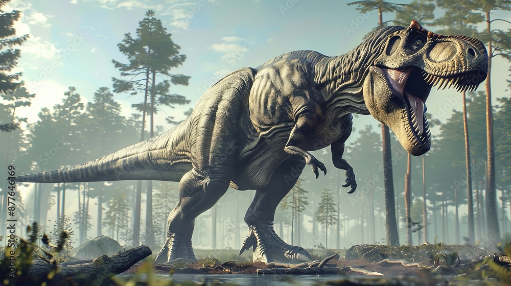 A highly detailed and accurate depiction of a T-Rex dinosaur standing ...