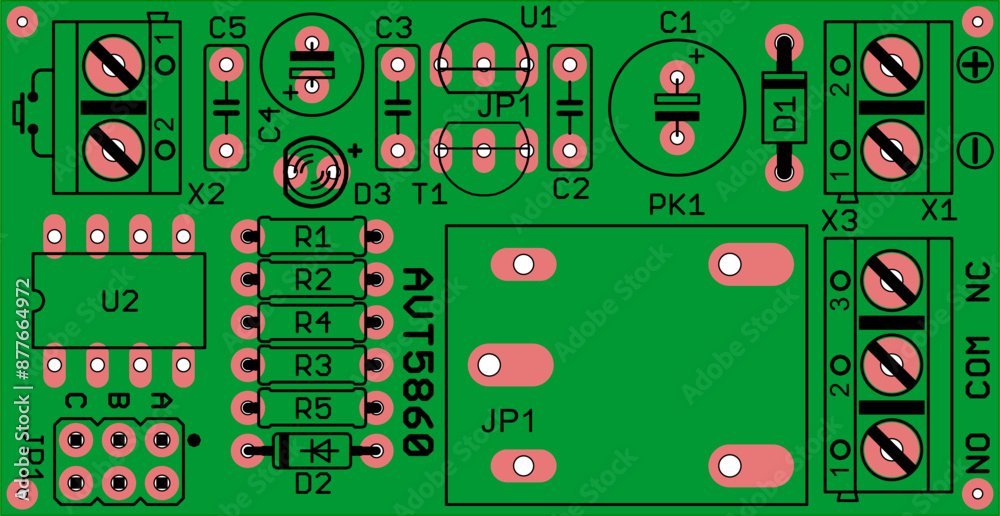 Placement of components of radio elements (contact pads and seats) on ...